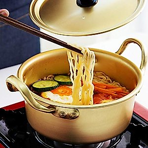 Qiilu 1 * Pot Korean Ramen Noodle Pot Korean Yellow Aluminum Stockpot Instant Noodles Pot (16cm) (16cm)