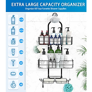 Turfson Hanging Shower Caddy Over Shower Head,Height Adjustable Shower Organizer Hanger Storage Rack Shelf For Inside Rustproof Bathroom Wall Basket With Soap Shampoo Holder Organization Black