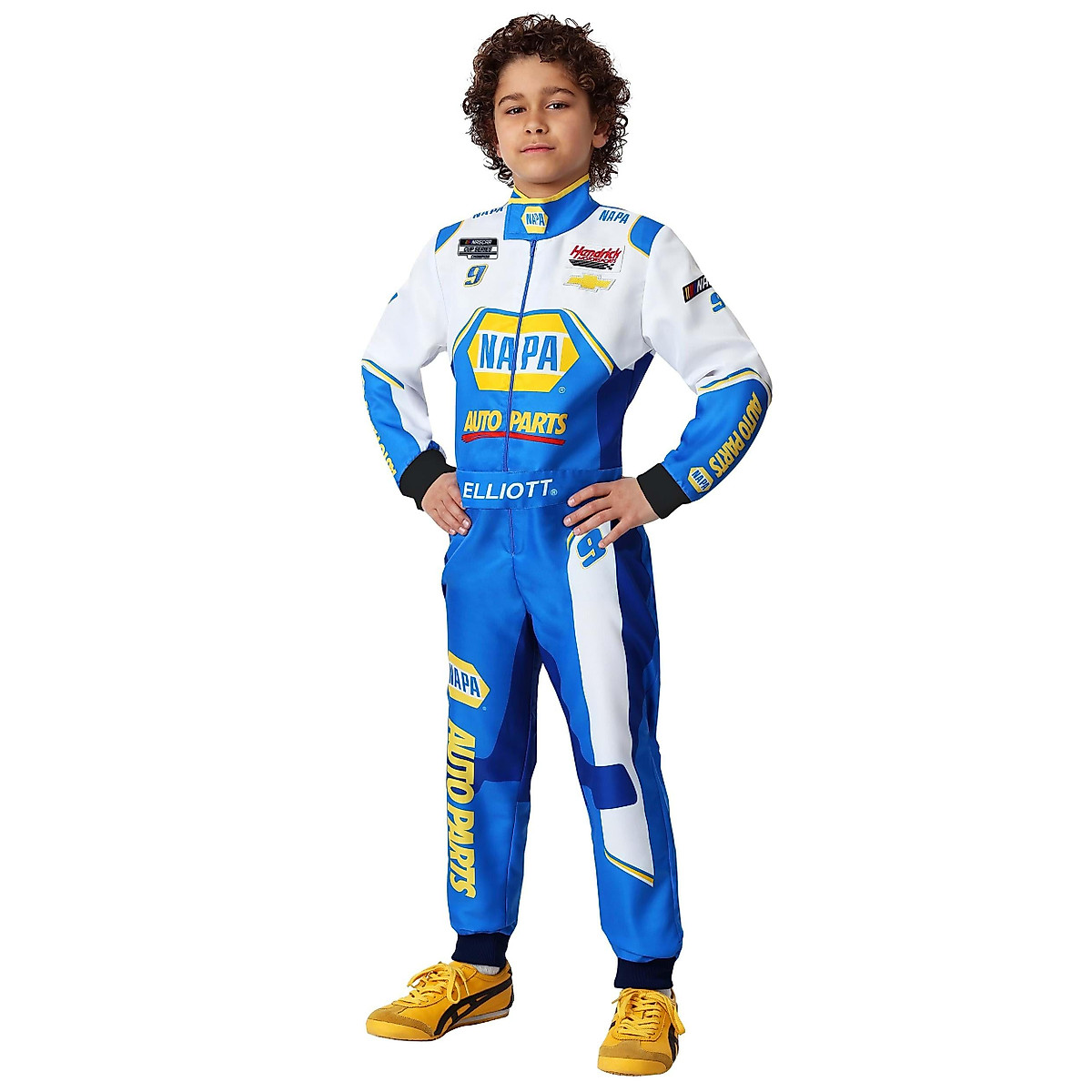 Fun Costumes NASCAR Kids Chase Elliott Suit Boys, Blue Race Car Driver Halloween Costume Large