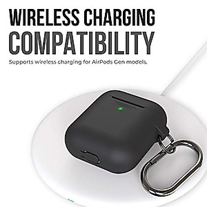 KeyBudz Elevate Series AirPods Case [Front LED Visible] Keychain Protective Silicone Cover Compatible with AirPods Case 1 & 2 (with Carabiner, Black)