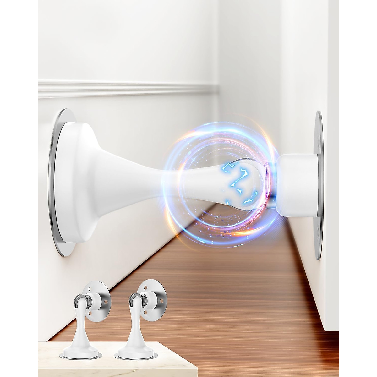Door Stopper, 2 Pack Magnetic Door Stop White, Stainless Steel Door Catch, 3M Double-Sided Self Adhesive Tape, Door Holder Doorstop, No Drilling, Keep Your Door Open