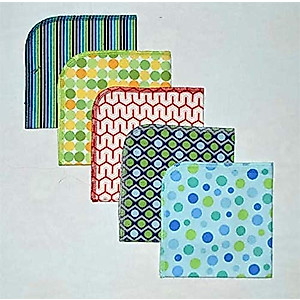 Abstract Circles and Stripes 1 Ply 12x12 Inches Set of 5 Printed Flannel Paperless Towels