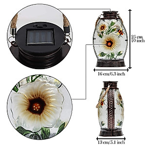 TERESA'S COLLECTIONS Glass Decorative Hanging Outdoor Solar Lanterns Bundle(2PCS) | Bee Gathering Honey Lantern and Blue Heron Lantern for Home Garden Patio Lawn Yard Decor