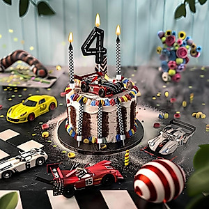 13 Pcs Racing Cars Themed Birthday Candles - 1 to 9 Number Candle & Black and White Checkered Candles, Truck Candle Cake Topper for Racing Car Party Baby Shower Party Decoration Supplies (Number 4)