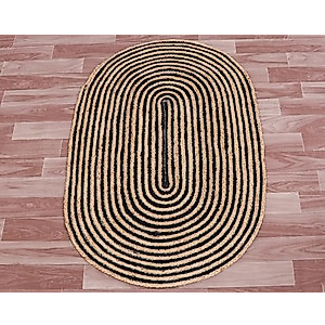 PATEL EXPORTS Natural Jute Rug, Bohemian Area Rug, Boho Décor Indoor Outdoor Rug, Handwoven Hallway Runner Rug for Entryway (Beige & Black, 4x6)