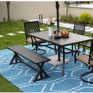 MEOOEM 61.2" Outdoor Patio Bench, Metal Slatted Long Benches, Sturdy X-Leg Seating All Weather for Garden Bistro Backyard (for 2-3 Persons)