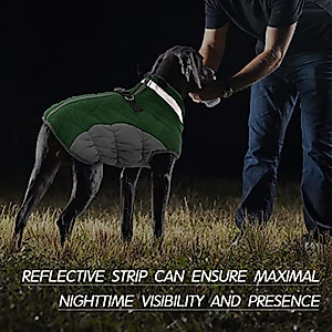FUAMEY Dog Coat,Warm Dog Jacket Winter Coat Paded Dog Fleece Vest Reflective Dog Cold Weather Coats with Built in Harness Waterproof Windproof Dog Snow Jacket Clothes with Zipper Green Medium