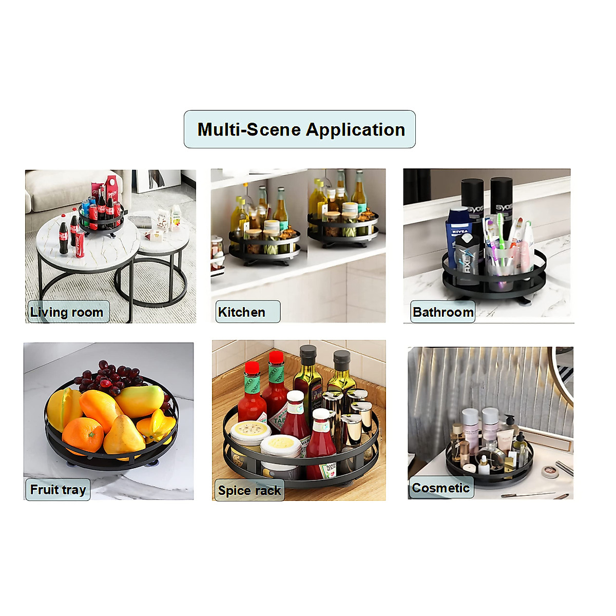 Turntable Spice Rack, 360 Degree Rotatable Seasoning Multi-Function Organizer with Suction Cup Feet for Cabinet Kitchen Refrigerator Bathroom Pantry Countertop Vanity