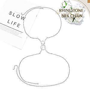 GEMILY Silver Rhinestone Chest Chain Fashion Boho Crystal Bra Chains Bikini Nightclub Body Chain Body Jewelry Accessory for Women and Girls (D-Silver)