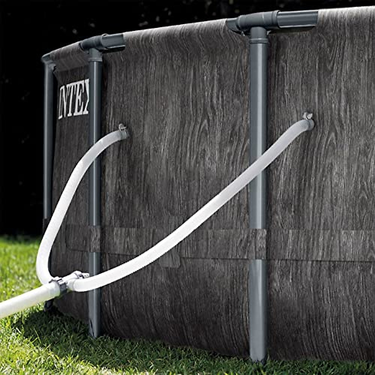 Intex Greywood Prism Frame 12' x 30" Round Above Ground Outdoor Swimming Pool with 530 GPH Filter Pump, Grey Woodgrain Design