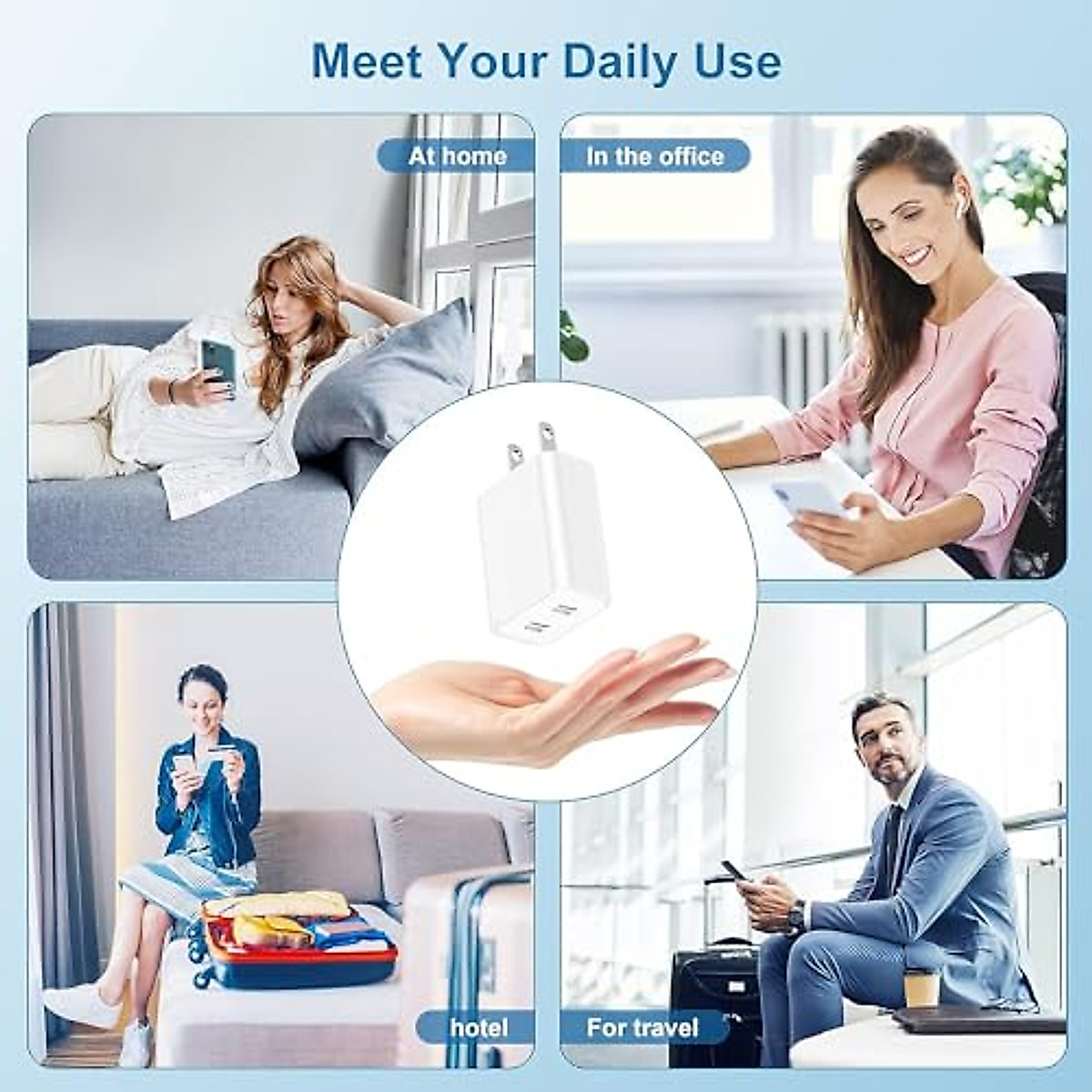 USB C Fast Charger Block,USB C Charging Block 2-Pack USB C 2in1 Dual Ports Plug Wall Charger, Fast Type C Charger for iPhone 15/15 Pro/15 Pro Max/15 Plus/14/13/12/11/Xs Max/XR/X,iPad