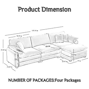 115" Modular Sectional Sofa,L Shaped Sectional Couches for Living Room,3-Seater Corduroy Upholstered Cloud Couches with Movable Ottoman and Deep Seats