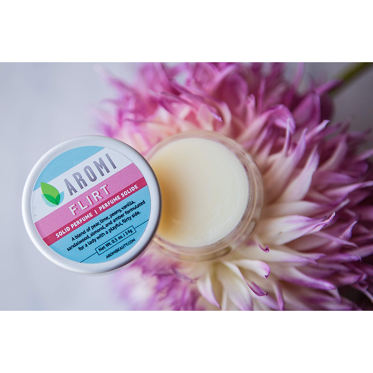 Aromi Flirt Solid Perfume | Floral, Woodsy Fragrance, Vegan, Cruelty-free, Almond, Peony, Vanilla Scent, Wax-Based, Women's Gift, Travel, Handmade (Flirt)