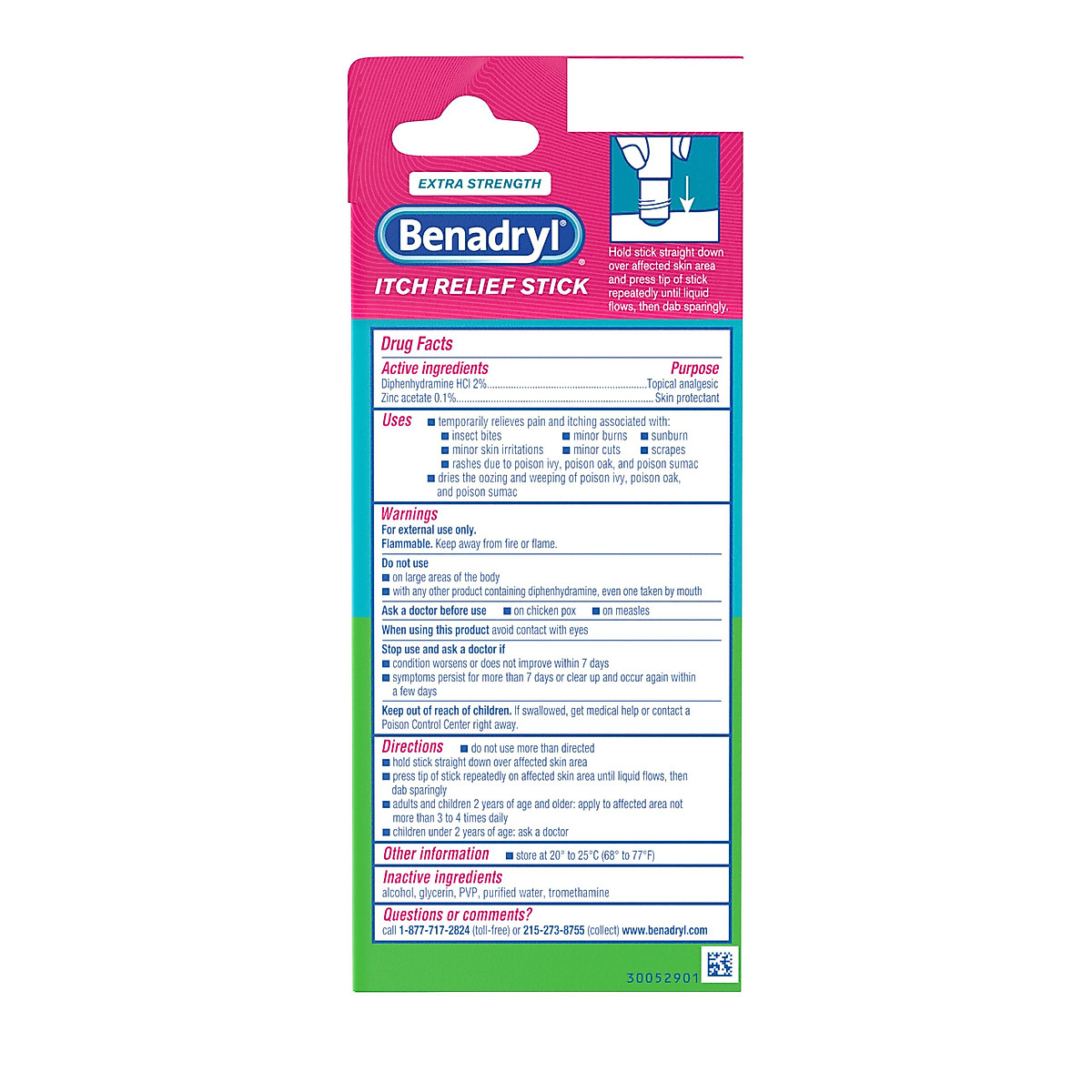Benadryl Extra Strength Anti-Itch Relief Stick, Bug Bite Itch Relief, Diphenhydramine HCl Topical Analgesic & Zinc Acetate Skin Protectant, Great for Camping Essentials, 0.47 fl oz (Pack of 3)