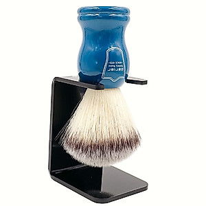 Parker Synthetic Bristle Wood Handle Shaving Brush – Brush Stand Included - Blue Wood Handle