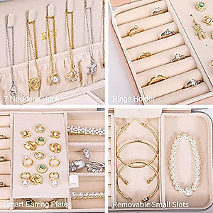 KCY Jewelry Box for Women Girls,Small Travel Jewelry Organizer Case,PU Leather Portable Jewellery Storage Boxes Display Holder for Ring Earrings Necklace Bracelet Bangle, Men Teen Kids Gift, Pink