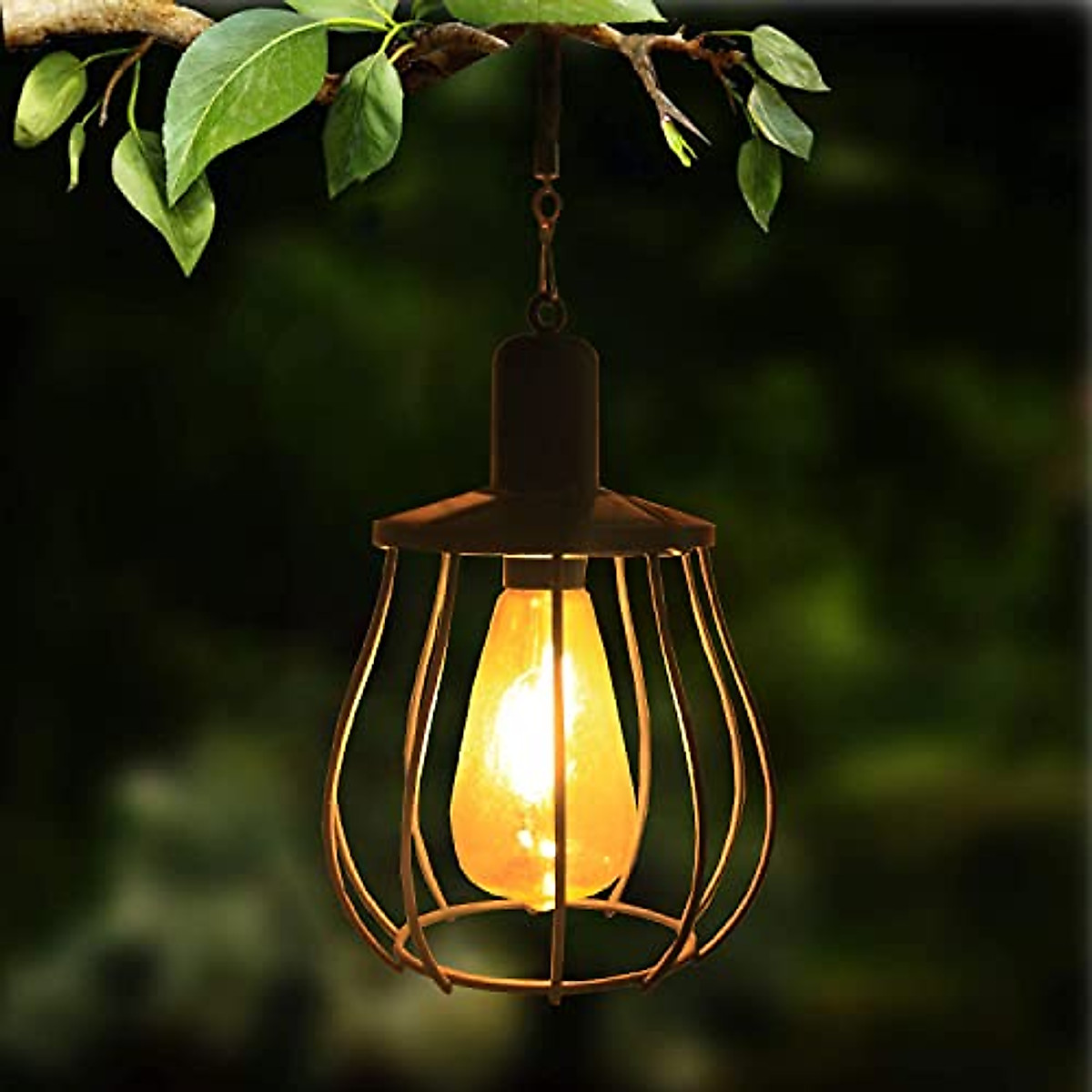 Hanging Solar Lights Outdoor - Hemp Rope Solar Powered Lantern Waterproof Retro Lanterns Lamps with Warm Light Edison Bulb for Patio,Yard,Garden and Pathway Decoration(Semicircle), Warm White