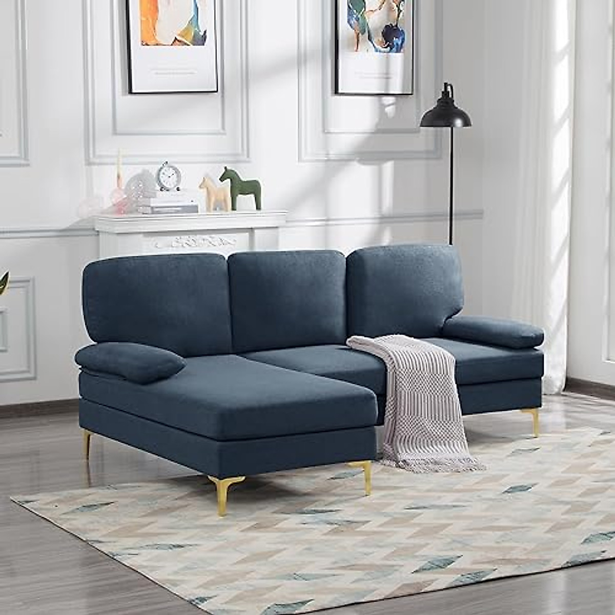 ATY 80" L Shape Sectional Sofa with Chaise, Modern 3-Seater Corner Couch for Small Space, Easy Assemble, Navy Blue