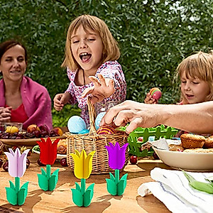 8 Pieces Farmhouse Tulips Tiered Tray Decor- Wooden Tulips Table Decorations, Spring Centerpieces Craft Ornaments for Home Farmhouse