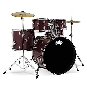 Pacific Drums Center Stage Complete Drumkit, 5 Drum Set, Ruby Red Sparkle, 7x10, 8x12, 14x16 Floor, 16x22 Kick, 5x14 Snare (PDCE2215KTRR)
