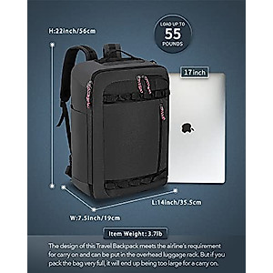 TRAILKICKER 48L Travel Backpack Flight Approved Carry On Backpack Weekender Bag for Men & Women Business Executive Black