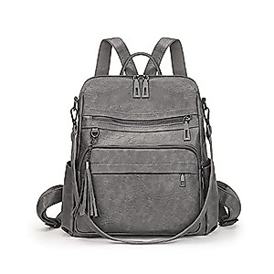 Artwell Backpack Purse for Women Fashion PU Leather Designer Travel Large Ladies Shoulder Bags Tote Tassel Rucksack (Gray), 11.8 * 5.7 * 13.8 inch