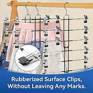 3 Pack Skirt Hangers with Clips, ZOUTOG 6 Tier Pants Hangers, Skirt Hangers Space Saving Closet Organizers and Storage, Non Slip Adjustable Clip Hanger for Shorts, Skirts, Dresses, Kids Clothes & More