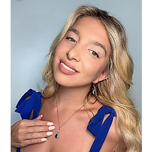 B. BRILLIANT Sterling Silver Created Blue Sapphire & White Topaz Teardrop Dangling Necklace & Leverback Drop Dangle Earrings Jewelry Set for Women with Gift Box