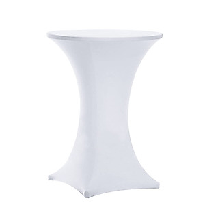 Tina's 6 Pack 32x43 Inch Highboy Spandex Cocktail Table Covers White, Fitted Stretch Cocktail Tablecloth for Round Tables (6PC 32x43 White)