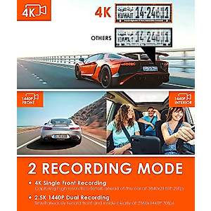 [ Bundle-3 Items: Vantrue N2S 4K GPS Dash Cam + 128GB SD Card + Hardwire Kits ] 4K Dash Cam with GPS, 4K Front and Inside Dash Cam, Infrared Night Vision, Dual Dash Cam for Uber Drivers