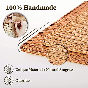 All Natural Handmade Woven Wood Kitchen Mat, Placemats Set of 6, Outdoor Rattan Seagrass, Eco-Friendly Wicker Bamboo Cork, Washable Non-Slip Jute Place Mats for Dining Table (17" x 12")