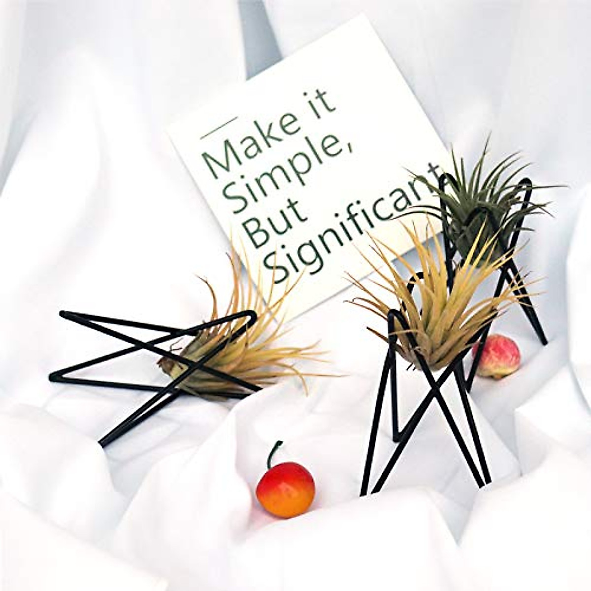 Pack of 4 Air Plant Holder Tillandsia Base, Modern Geometric Metal Air Plant Stand Airplant Display Rack, Tabletop Big Streptophylla Plant Display Table Hand for Home Office Decoration Supplies