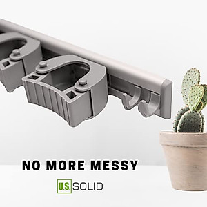 U.S. Solid Mop and Broom Holder, Wall Mounted, 4 Sliding Grippers & 4 Hooks, Garden Tool Organizer, Organize Kitchen, Garage, Laundry, Storage Rooms, 19.6 Inches