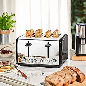 REDMOND Toaster 4 Slice Stainless Steel, Wide Slots 4 Slice Toaster with Bagel Defrost Cancel Function 6 Bread Shade Settings for Bread waffles Auto Shutoff Black