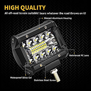 LED Light Bar TURBO SII LED Pods 4 Inch 60W Off Road Driving Lights Triple Row Spot Flood Beam LED Fog Lights Led Work Lights for Jeep Trucks Polaris Boats Pickup UTV ATV,4 Pack