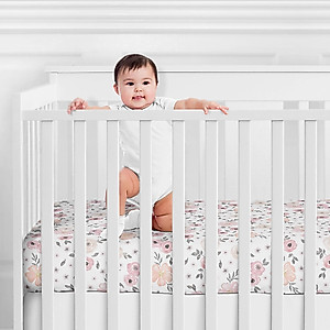 Sweet Jojo Designs Floral Girl Jersey Stretch Knit Baby Fitted Crib Sheet for Soft Toddler Bed Nursery - Blush Pink, Grey and White Boho Shabby Chic Rose Watercolor Flower