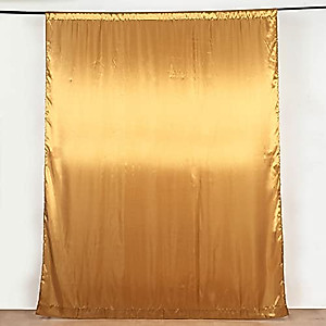 Efavormart 8ftx10ft Gold Satin Curtain Panel Backdrop Drapes, Photo Booth Backdrop with Rod Pocket
