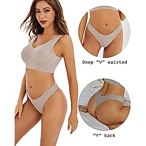 FINETOO 9 Pack Seamless Thongs for Women No Show Underwear V Waisted Comfortable Sexy Thong Panties XS-L