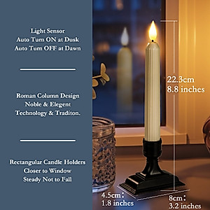 Homemory Battery-Operated LED Window Candles - Set of 6 Ivory Flameless Taper Candles with Dusk-to-Dawn Sensor and Black Holders