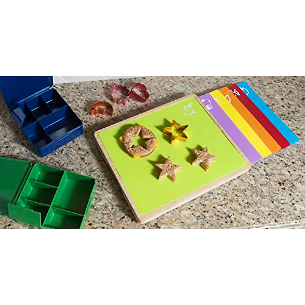 Lipper International 8889 Bamboo Wood Cutting Board with 6 Removable Color-Coded Cutting Mats, 16" x 13" x 1"