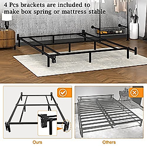 UJUJIA King Metal Bed Frame Heavy Duty Platform Bed Frames Sturdy Steel Slat Support 9 Legs Mattress Foundation Easy Assembly Adjustable Bed Frame Black