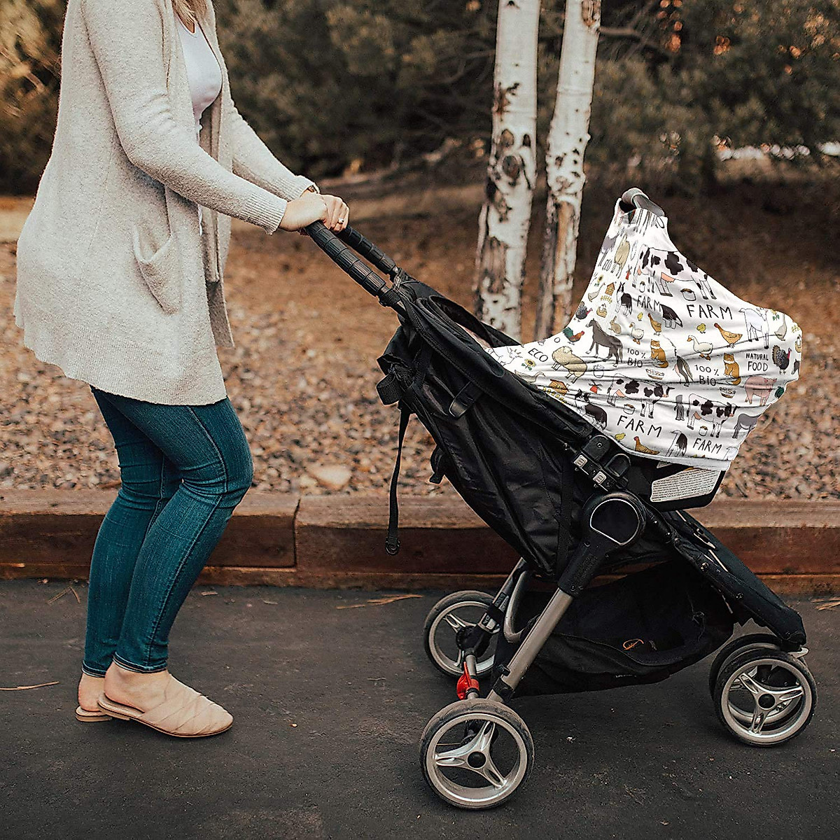 Framhouse Cartoon Animals Baby Nursing Cover for Breastfeeding, Breathable Stretchy Nursing Scarf Carseat Canopy for Boys or Girls Stroller Car Seat Covers Farm Animal