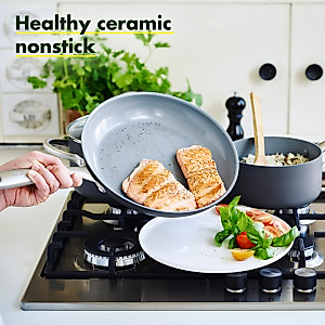 GreenPan Lima 1QT and 2QT Ceramic Non-Stick Saucepan Set, Gray - & Lima 8" Ceramic Non-Stick Open Frypan, Gray - CW0002858