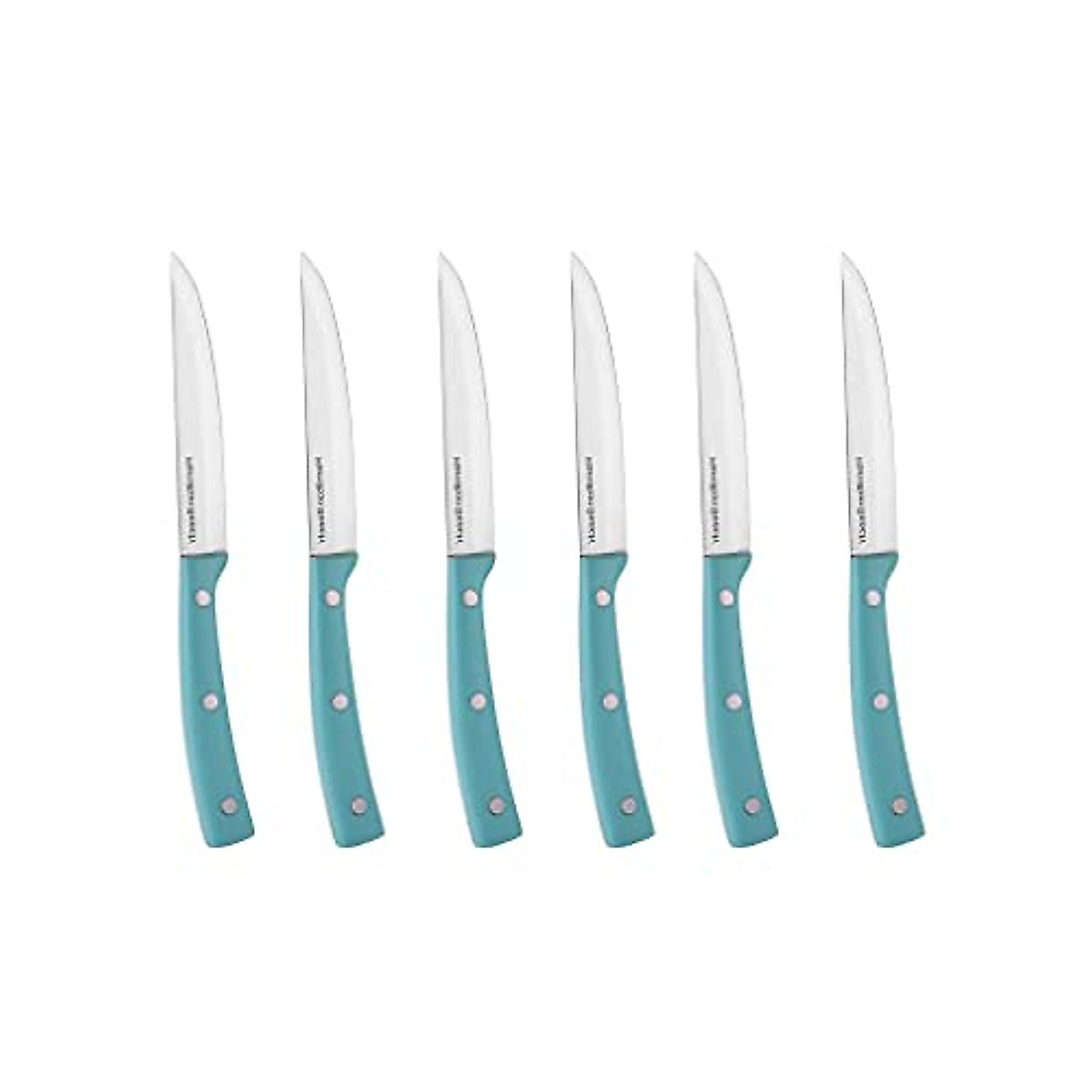 Hamilton Beach 14-Piece Kitchen Knife Cutlery Set, Aqua Blue Handles, Sharp Stainless Steel, Wood Block with Chef's, Santoku, Bread, Steak, Paring, Utility Knives, and Scissors