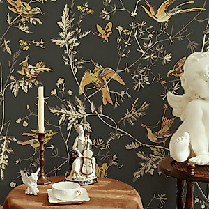 Peel and Stick Wallpaper Vintage Bird Wallpaper Removable Contact Paper Brown Self Adhesive Decorative Wall Covering Vinyl Film 16.1'' x78.7''