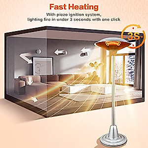 Electric patio Heater, Outdoor Patio Heater, Free-standing Heater with 2 Heating Modes, 750W/1500W, Dust &Waterproof IP65 Heater for Outdoor/Indoor, 30% Energy Saving,Tip-Over Protection,Silver