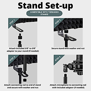 TRUE NORTH Microphone Isolation Shield w/Desk Feet and Stand Mount - Portable Vocal Booth Sound Booth Recording Equipment, Mic Shield Portable Recording Booth, Microphone Shield Portable Sound Booth