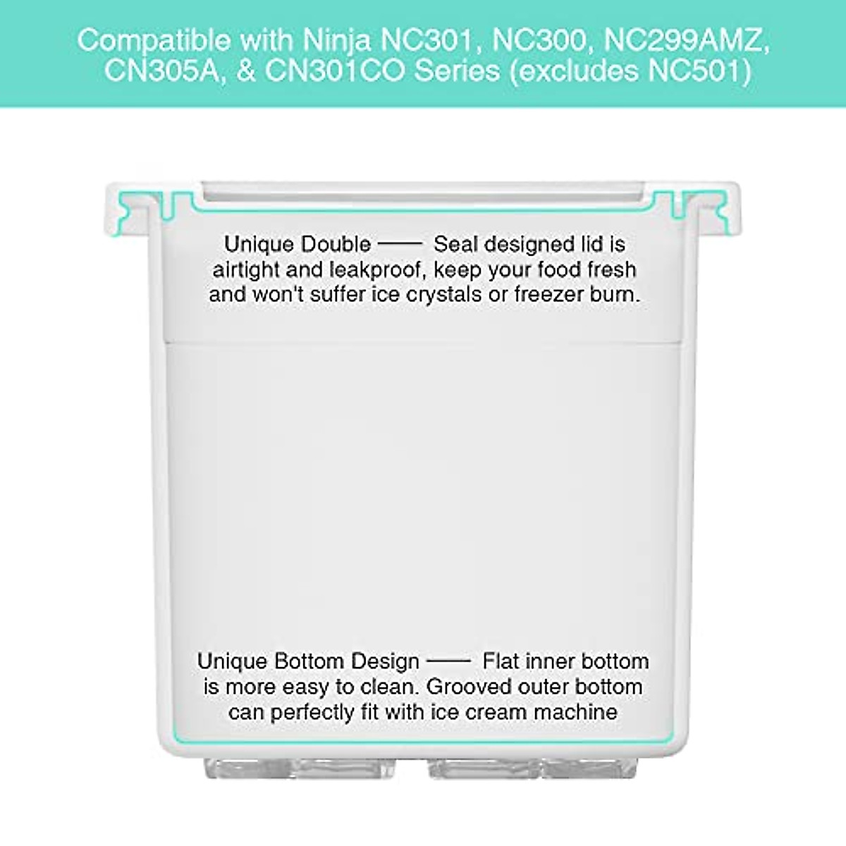 ARCOOLOR Pint Containers with Silicone Lids 4 Pack Replacement for Ninja Pints and Lids, Compatible with NC299AMZ & NC300s Series Ice Cream Maker with E-Cookbook, Airtight & Dishwasher Safe (Mix2)