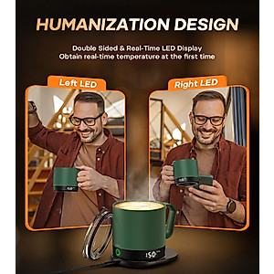 buuo Self Heating Coffee Mug, 14 Oz Temperature Control Smart Mug, double sided & Real-Time LED display, Fast Heating, mug warmer with 120 Min Battery Life, Birthday Gifts for Women and Men(Green)