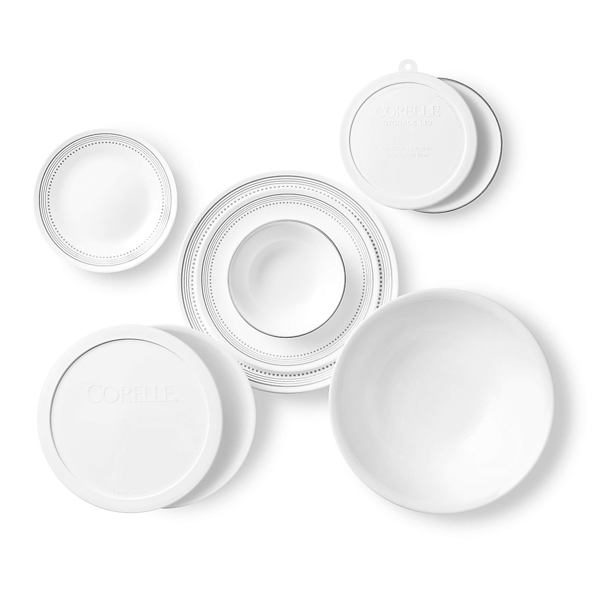 Corelle Vitrelle 78-Piece Service for 12 Dinnerware Set, Triple Layer Glass and Chip Resistant, Lightweight Round Plates and Bowls Set, Mystic Gray